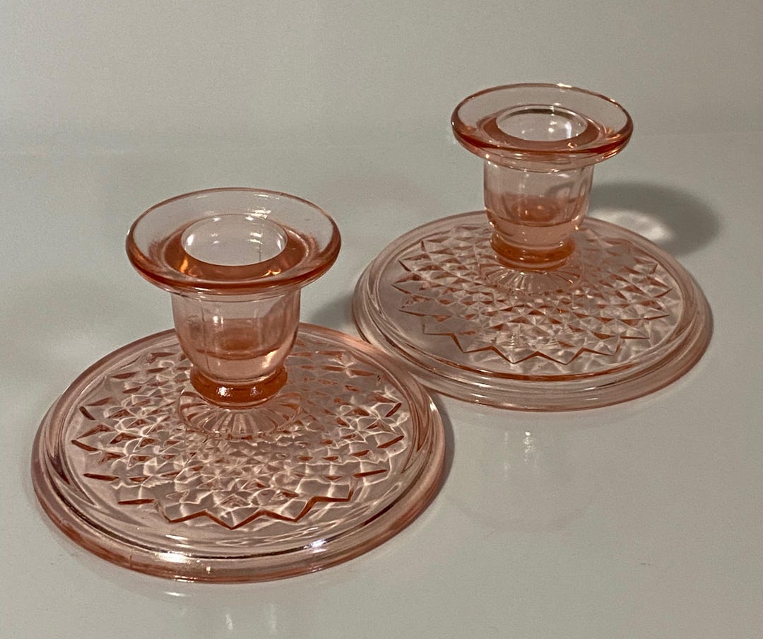 Vintage Imperial Glass Pink Candlesticks - Set of 2 Diamond Quilted ...