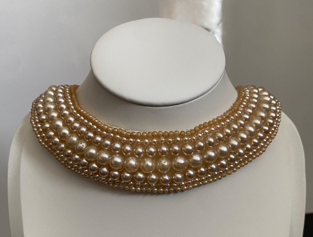 Vintage Pearl Collar - Satin Backing With 7 Rows of Faux Pearls ...