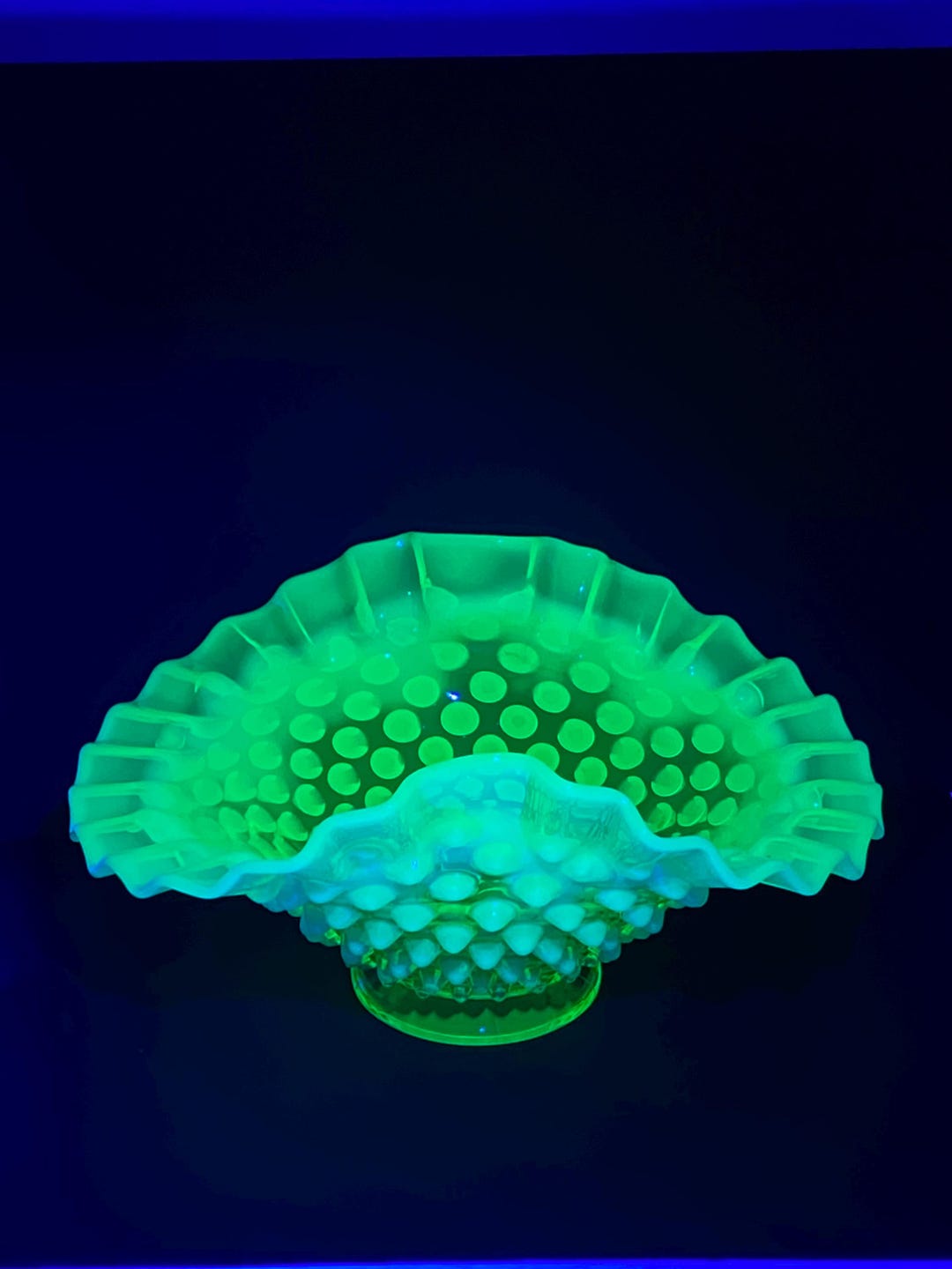 Very Rare Vintage Fenton Green Opalescent Hobnail Uranium Glass Dish ...