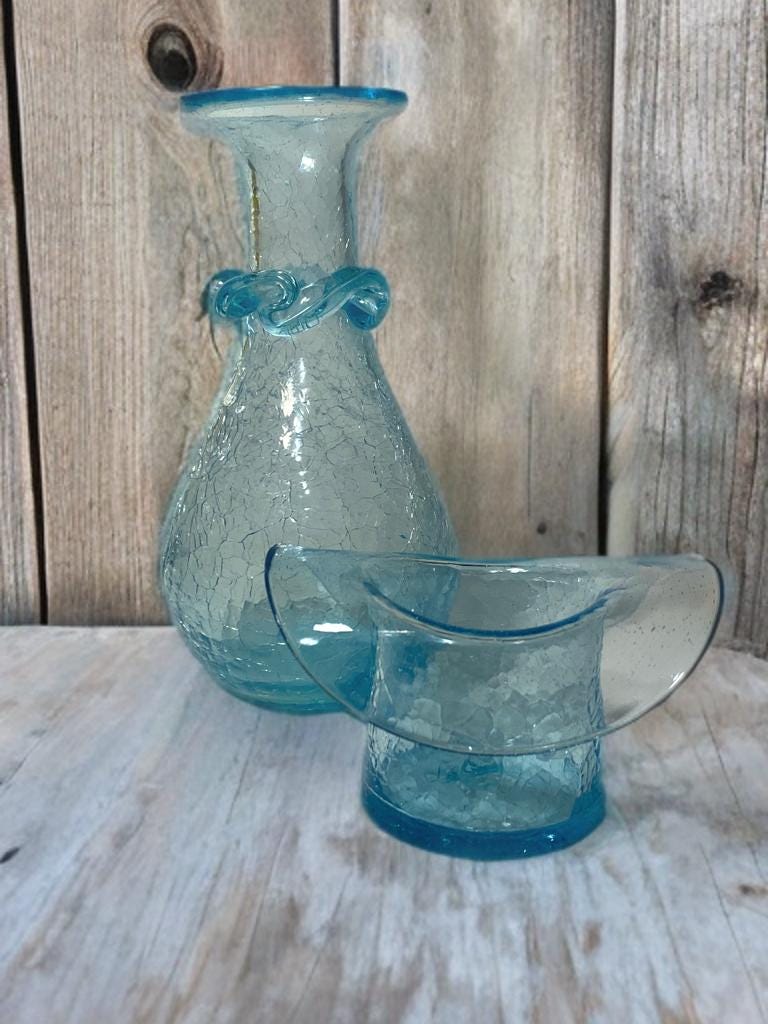 Blenko Crackle Vase and Top Hat Art Glass Manganese Glass - Etsy