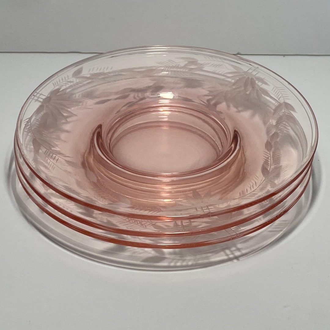 Vintage Etched Glass Pink Depression Glass Plates -set of 3 - 6.25 ...