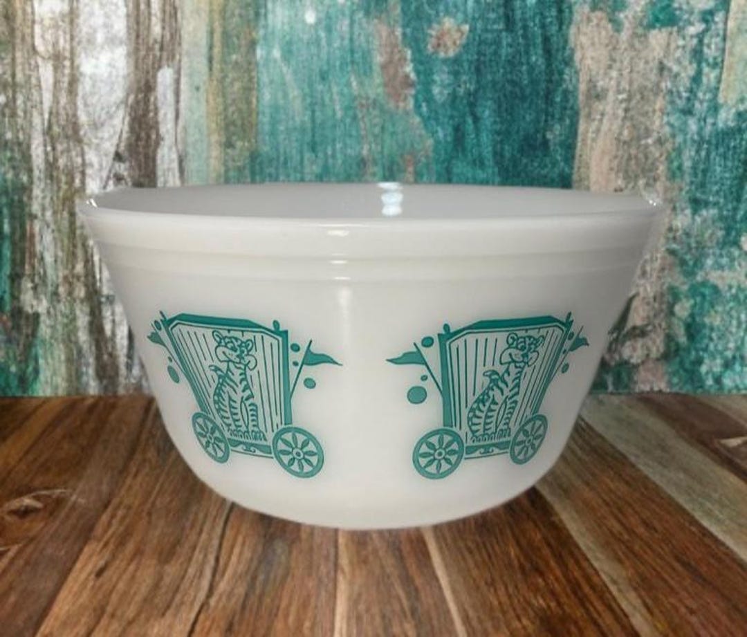 Vintage Federal Glass Circus Tiger Mixing Bowl - Turquoise Tiger 8 ...