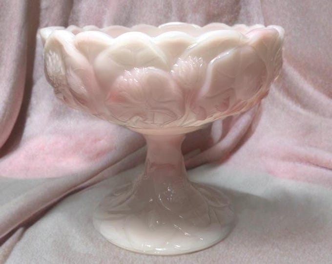 Vintage Fenton Rosaline Water Lily Pink Milk Glass Compote - Pink ...