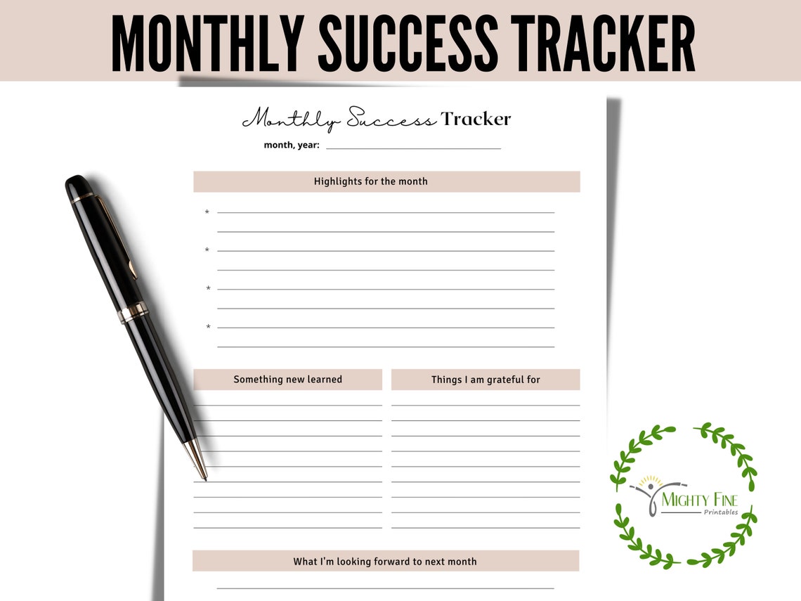 Monthly Success Tracker Printable, Goal Tracker Monthly Template - Etsy ...