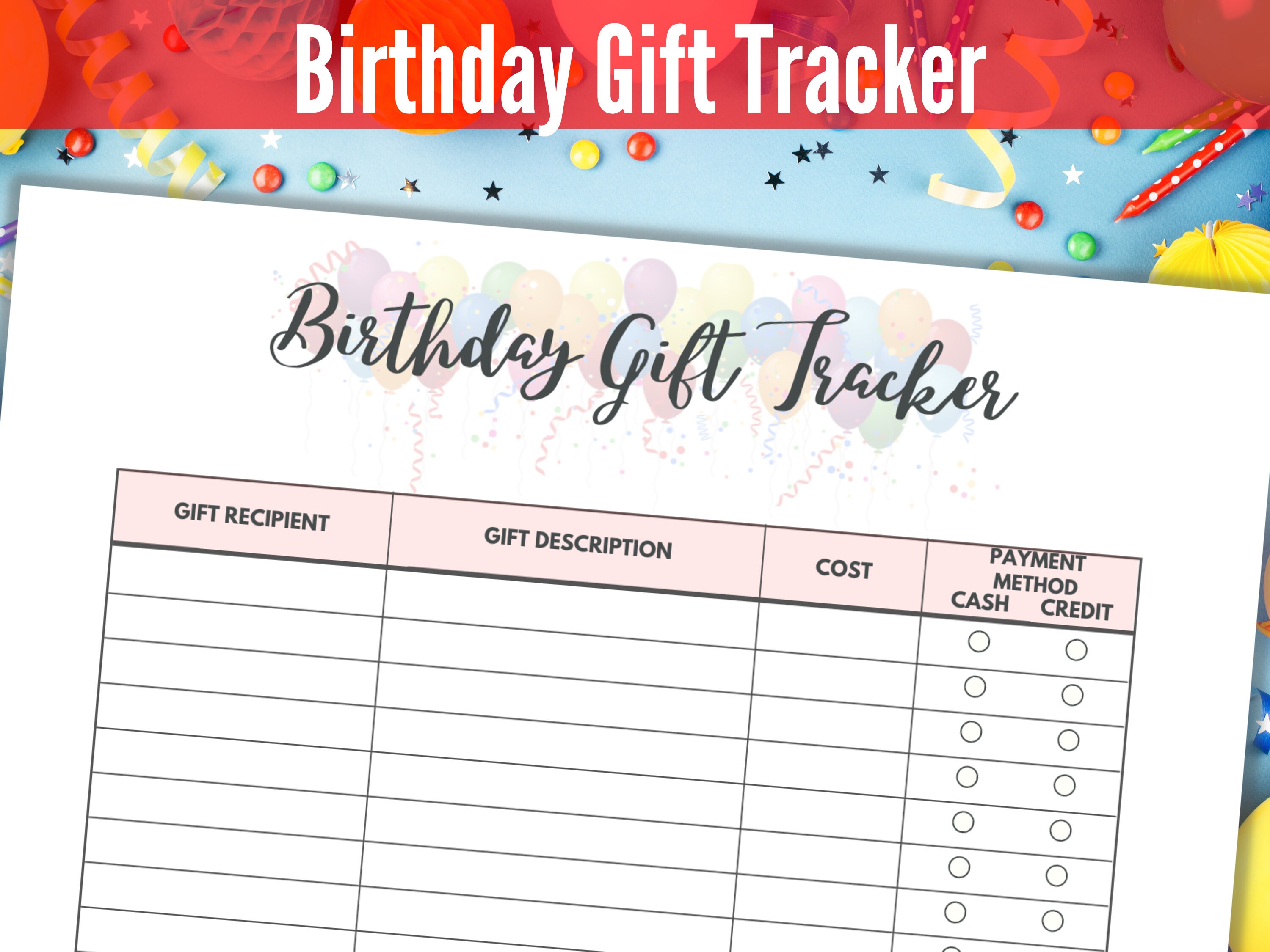 Birthday Gift Tracker | Birthday Present Tracking Printable - Etsy