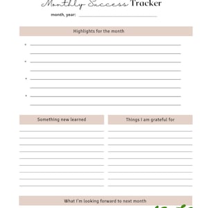 Monthly Success Tracker Printable, Goal Tracker Monthly Template - Etsy ...