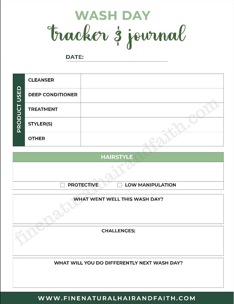 Wash Day Tracker, Hair Regimen Tracker, Wash Day Journal Printable ...