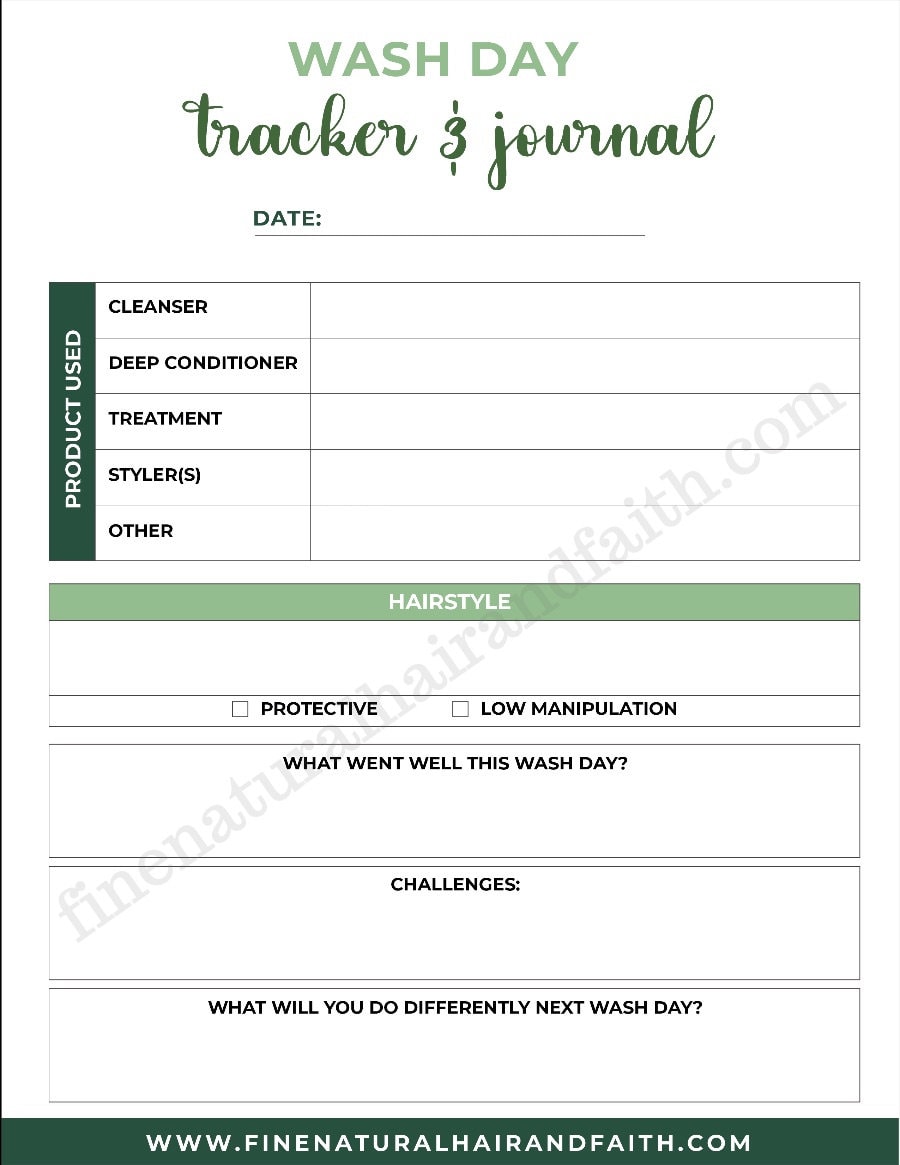 Wash Day Tracker, Hair Regimen Tracker, Wash Day Journal Printable ...