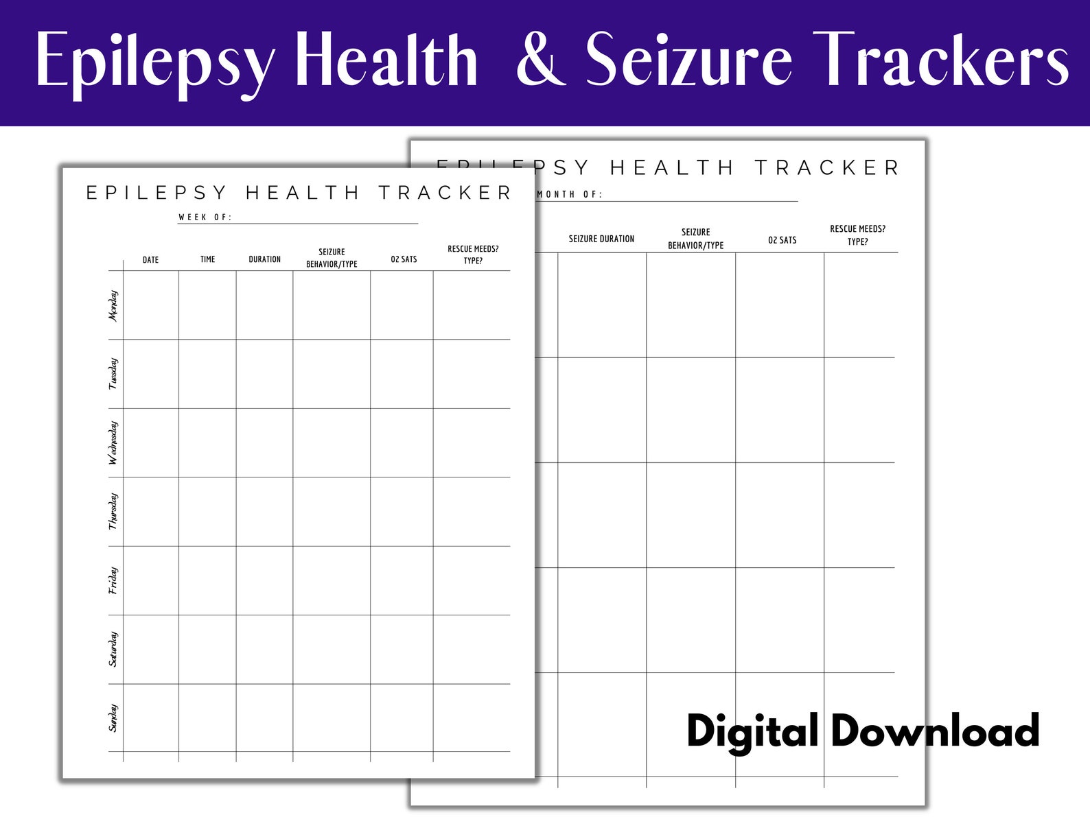 Seizure Tracker, Epilepsy Health Log, Printable Seizure Log, Digital ...