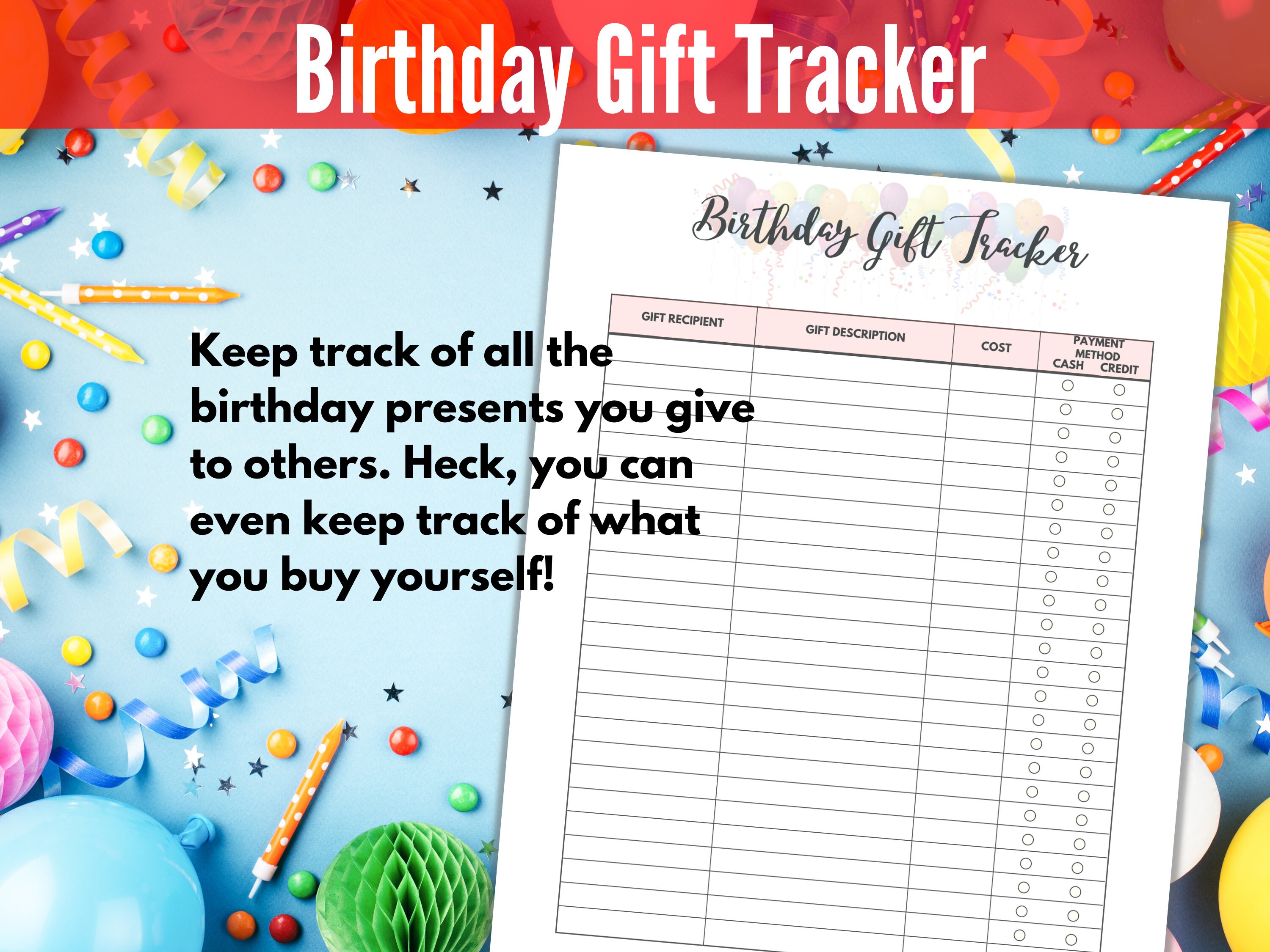 Birthday Gift Tracker | Birthday Present Tracking Printable - Etsy