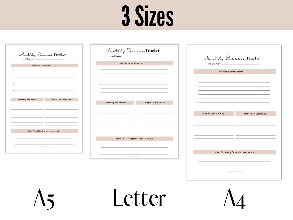 Monthly Success Tracker Printable, Goal Tracker Monthly Template - Etsy ...
