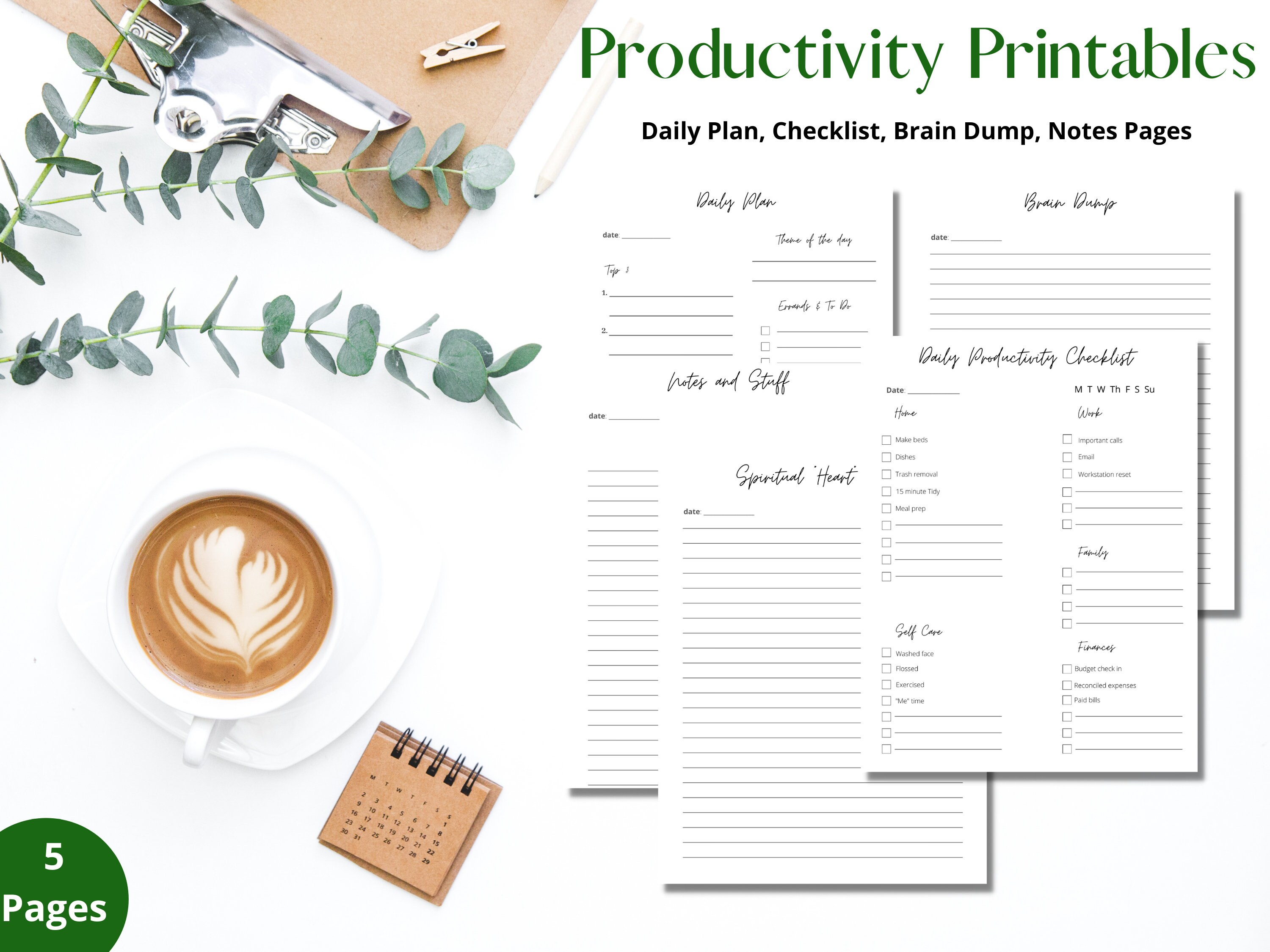 Printable Productivity Planner Pages With Daily Tracker, Routine ...