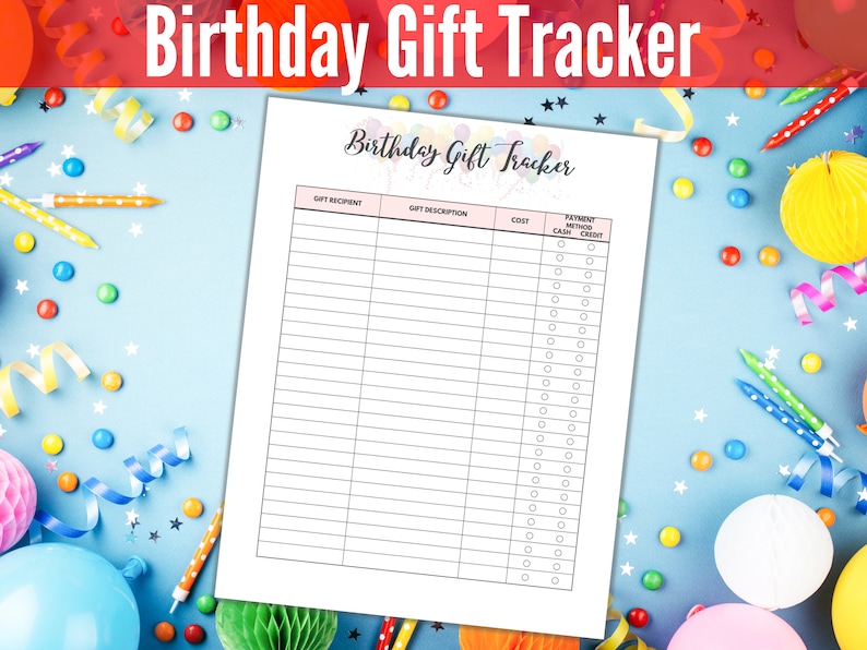 Birthday Gift Tracker | Birthday Present Tracking Printable - Etsy
