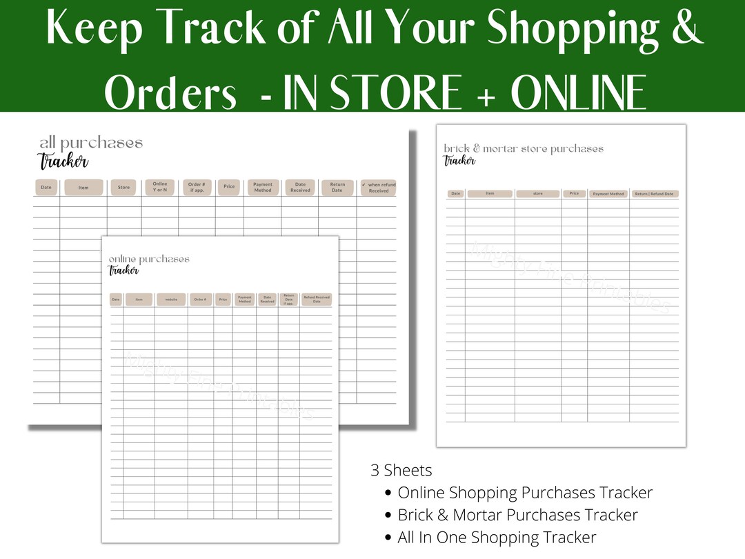 Purchases Tracker Online Shopping and in Store Shopping Printable - Etsy