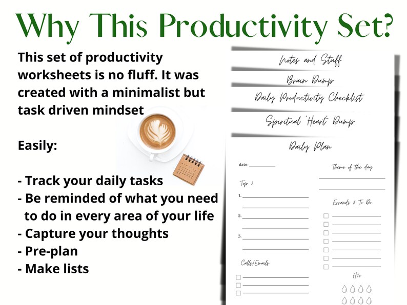 Printable Productivity Planner Pages With Daily Tracker, Routine ...