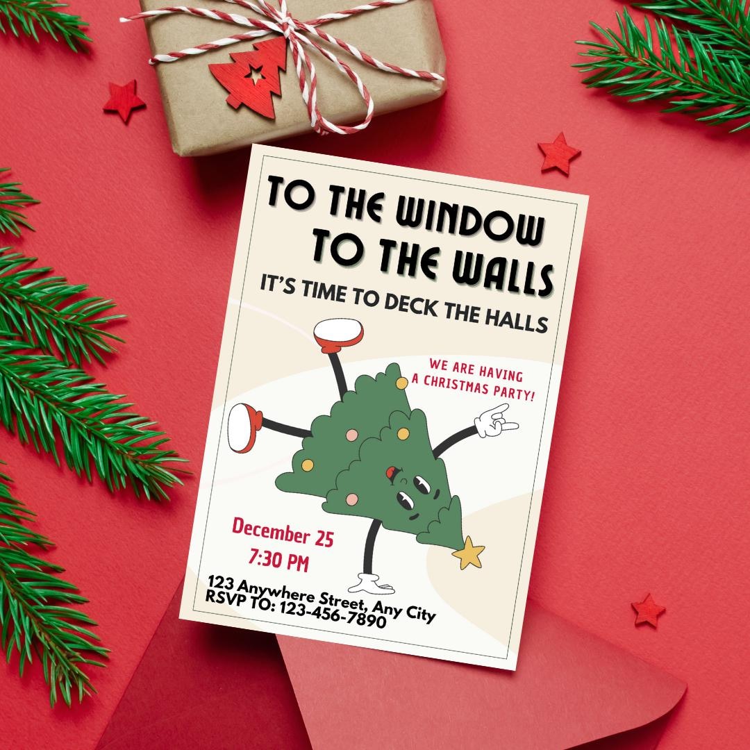 Funny Christmas Party Invite Template, Retro Christmas Party Invitation ...