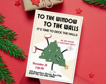 Funny Christmas Party Invite Template, Retro Christmas Party Invitation ...