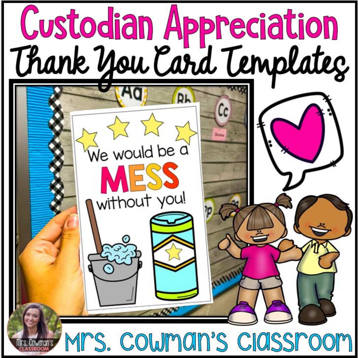 Custodian Appreciation Day Cards - Printable - Thank You - Community ...