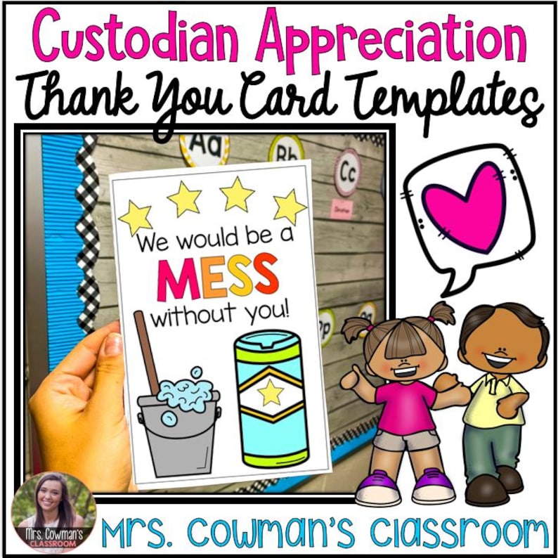Custodian Appreciation Day Cards - Printable - Thank You - Community ...