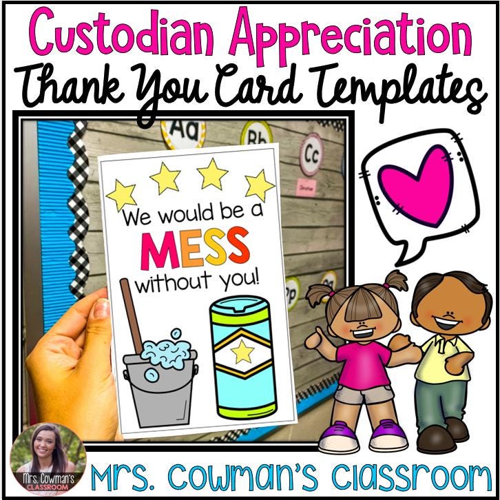 Custodian Appreciation Day Cards - Printable - Thank You - Community Helpers - Homeschool ...