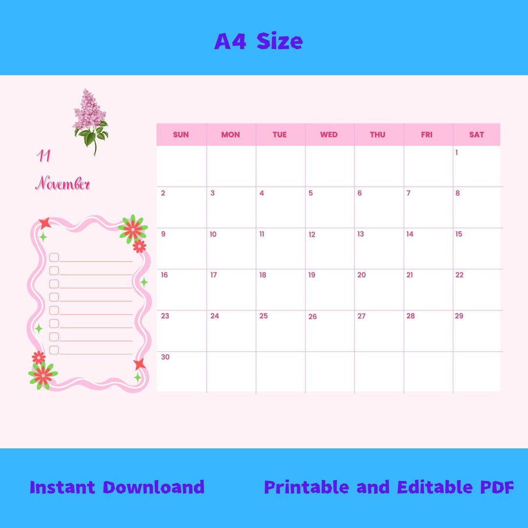 Digital Printable Floral Calendar 2025/monthly Calendar Printable ...