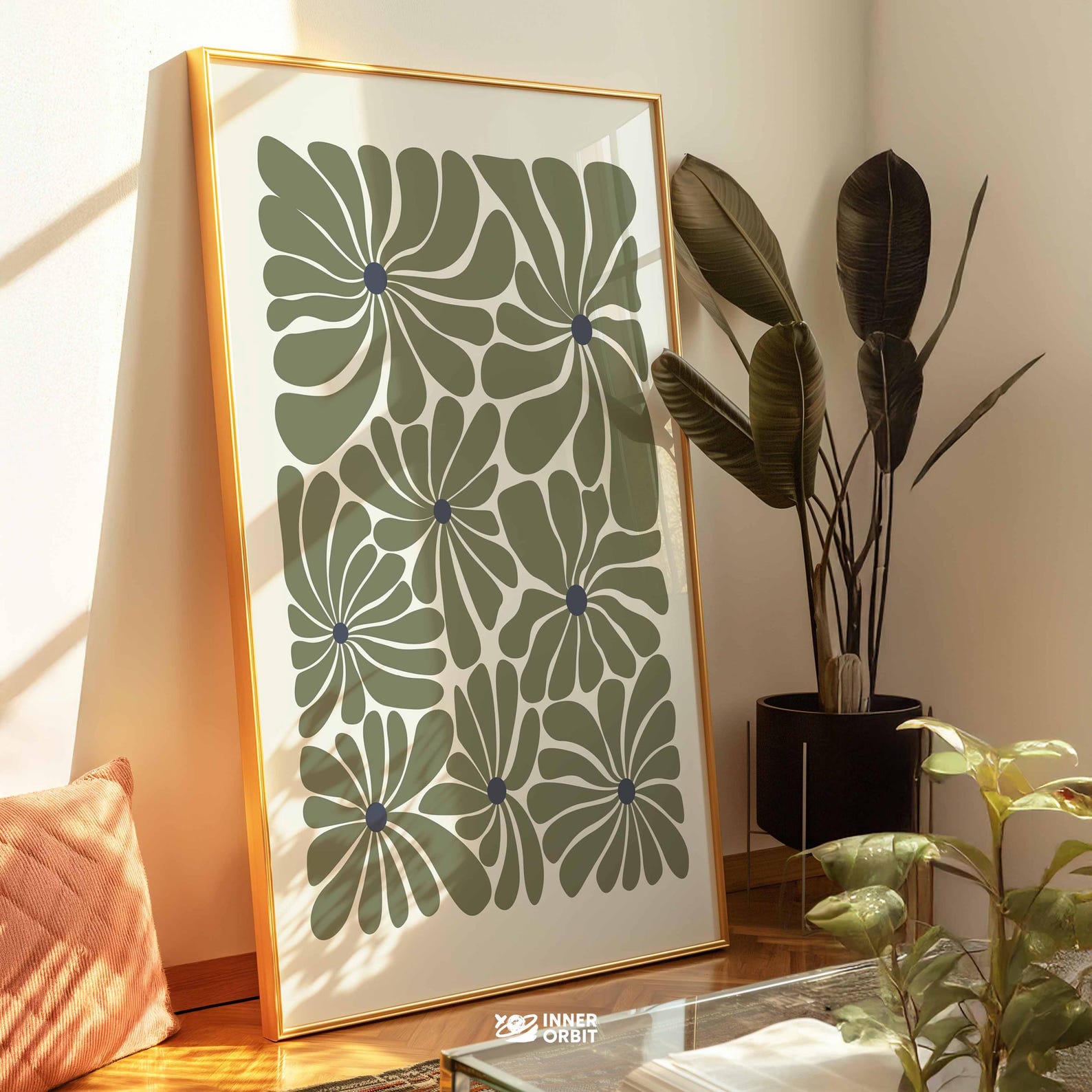 Sage Matisse Inspired Forest Green Boho Floral Poster Mid Century ...
