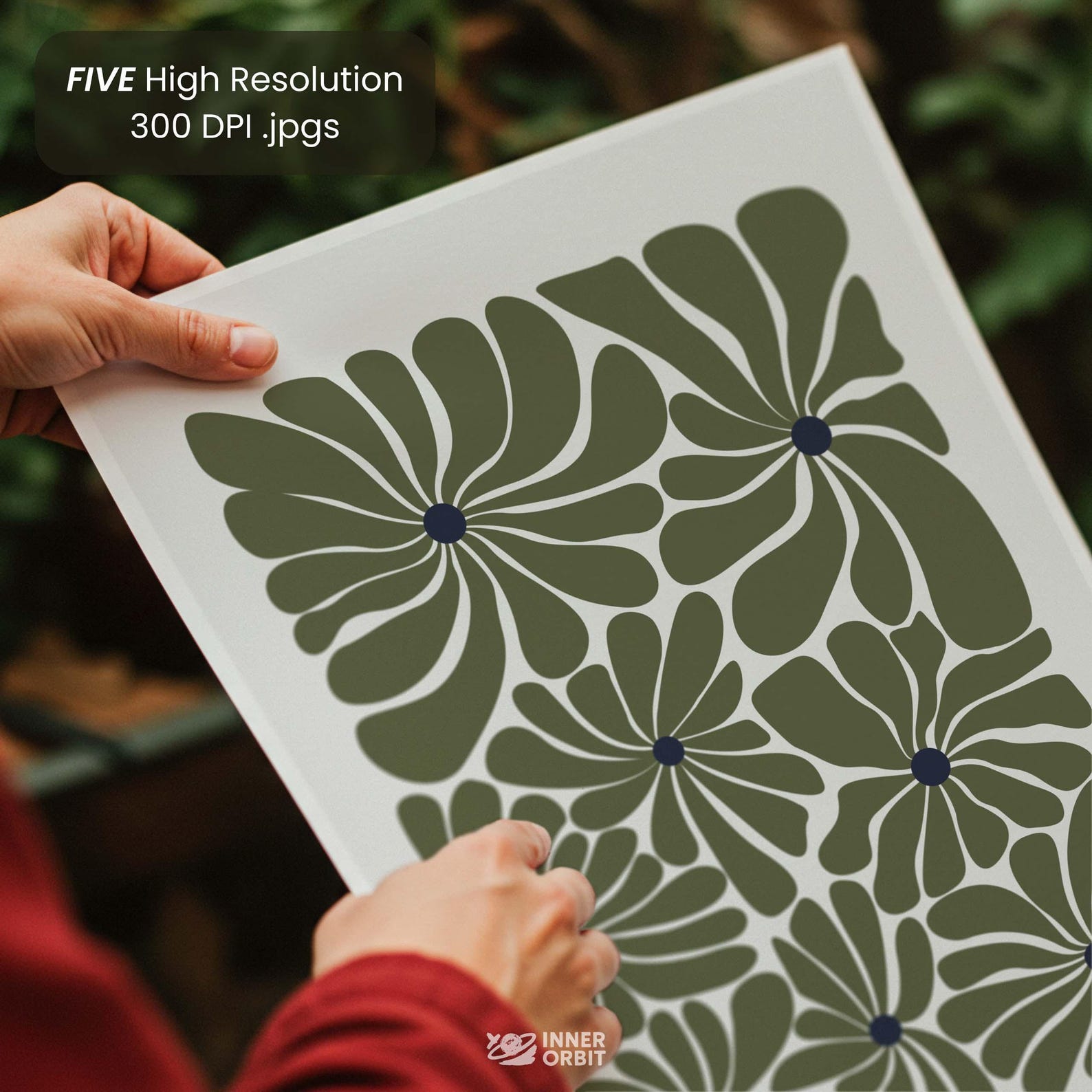 Sage Matisse Inspired Forest Green Boho Floral Poster Mid Century ...