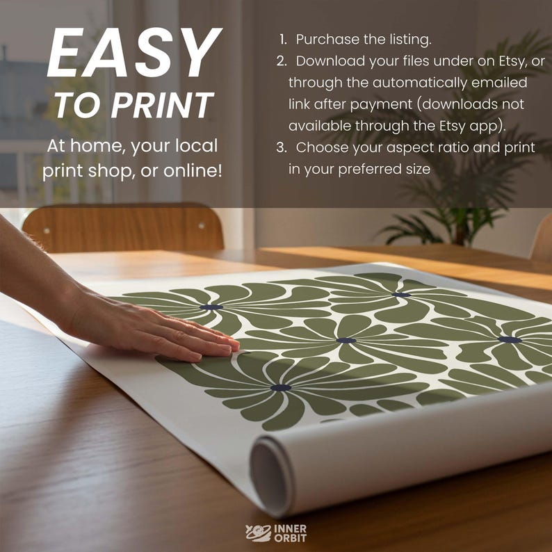 Sage Matisse Inspired Forest Green Boho Floral Poster Mid Century ...