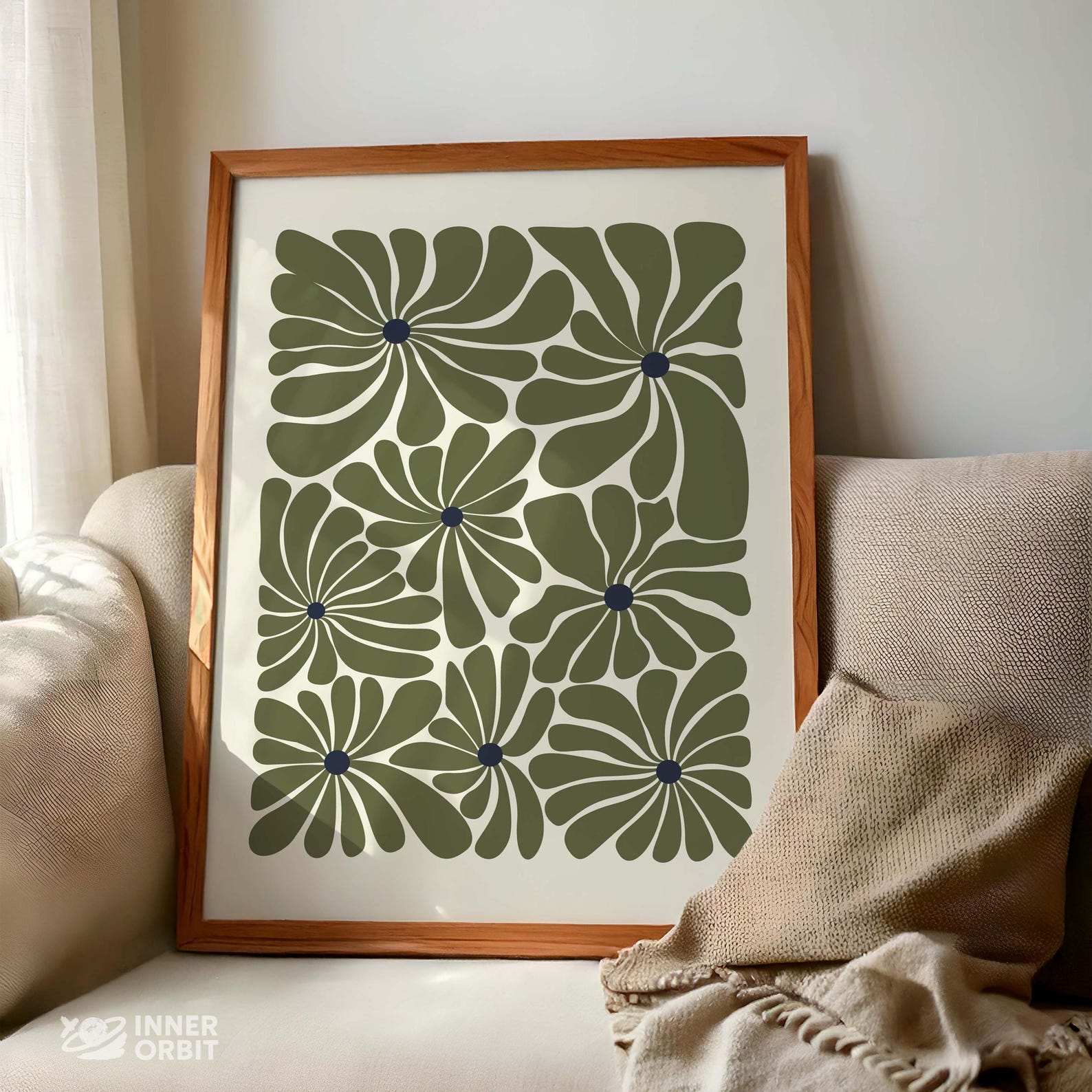 Sage Matisse Inspired Forest Green Boho Floral Poster Mid Century ...