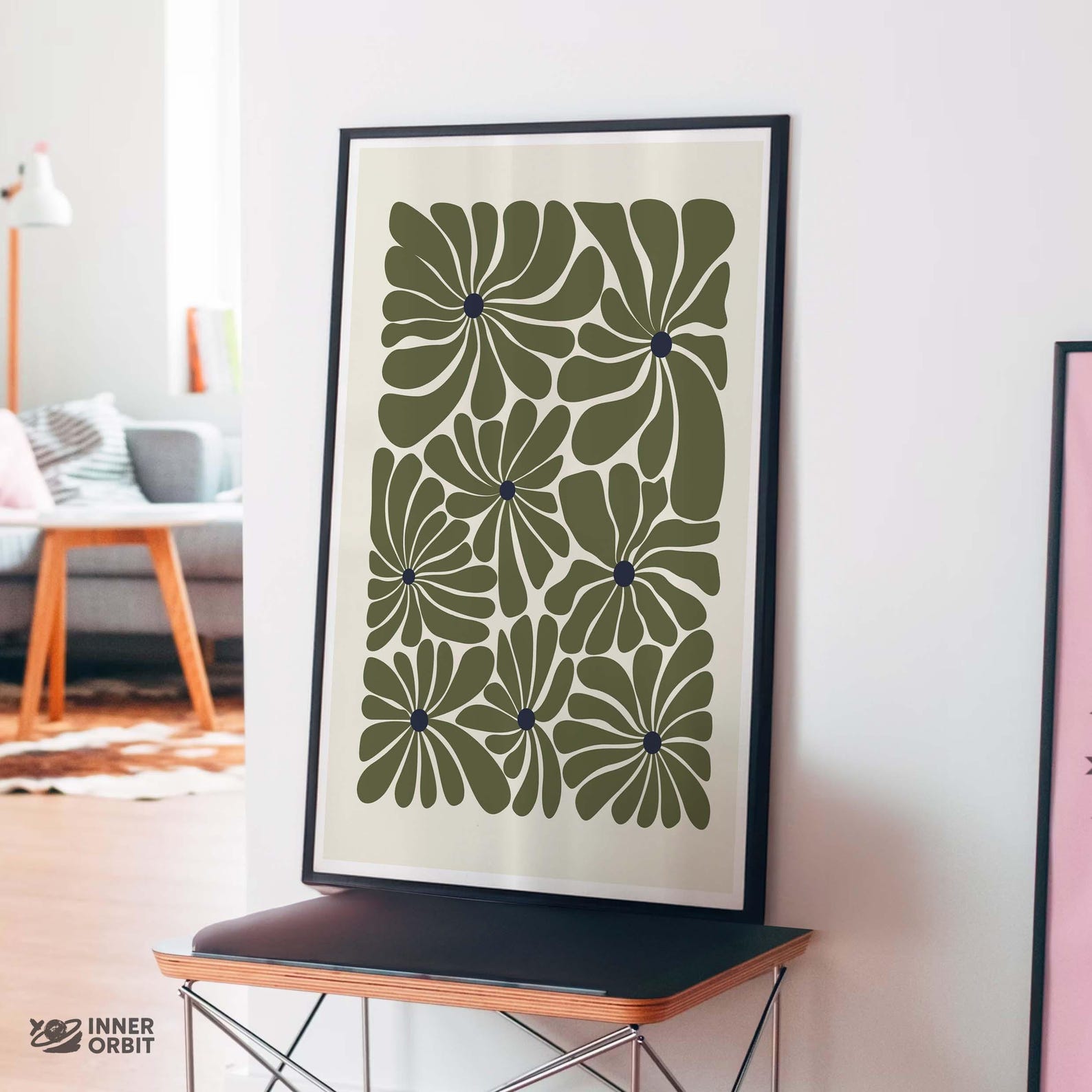 Sage Matisse Inspired Forest Green Boho Floral Poster Mid Century ...
