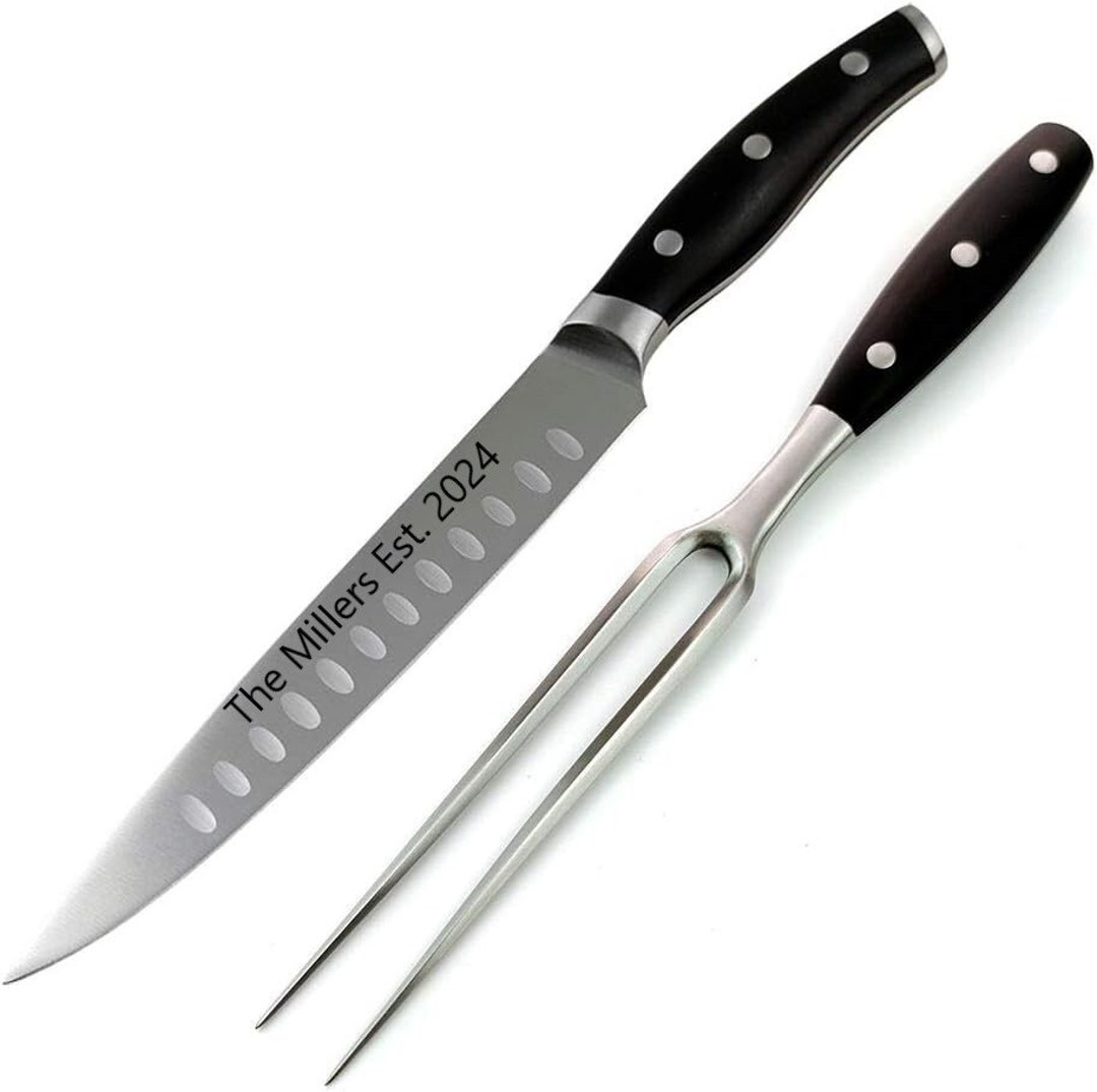 Family Name Meat Carving FORK & KNIFE Set Personalized Date Custom ...