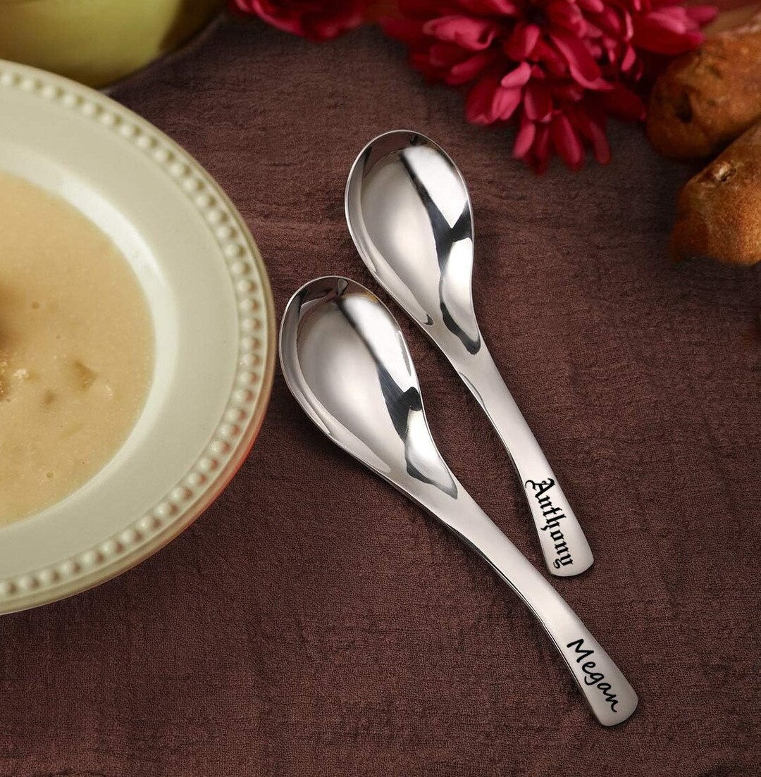 SOUP SPOON Custom Name Personalized Black or Silver Engraved Dinnerware ...
