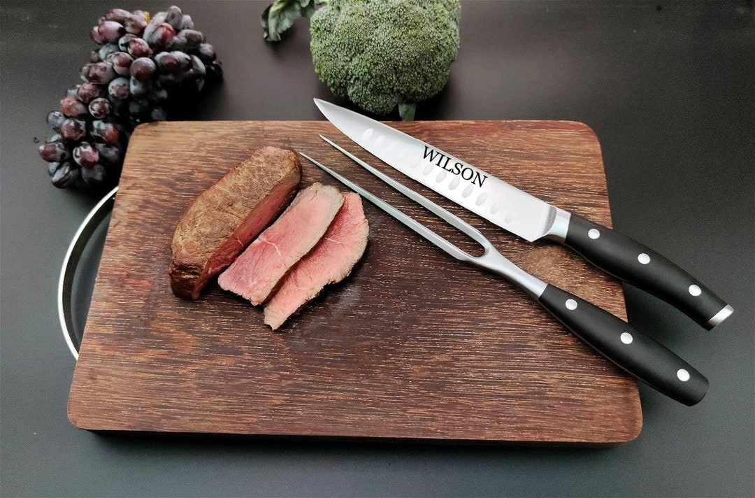 Meat Carving FORK & KNIFE Set Personalized Name Custom Engraved Carver ...