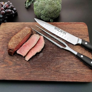 Family Name Meat Carving FORK & KNIFE Set Personalized Date Custom ...
