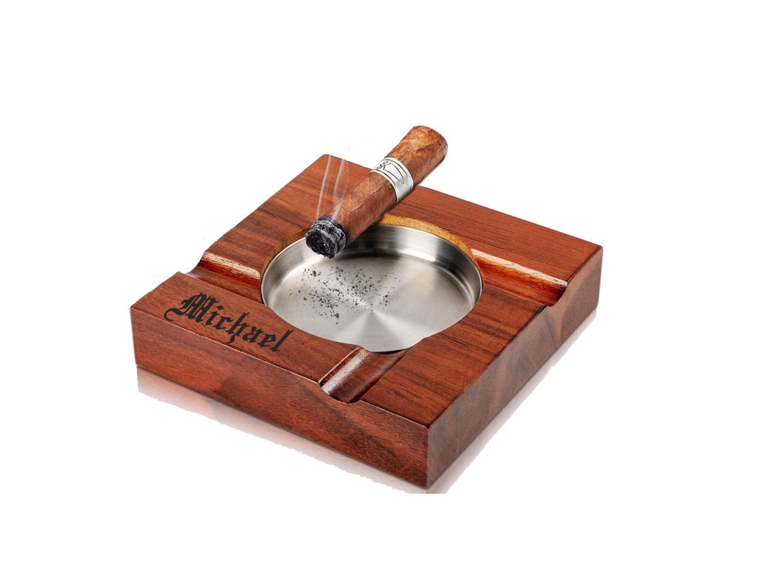 Custom Name Personalized Wood Ashtray Cigar, Cigarettes Metal Tray ...