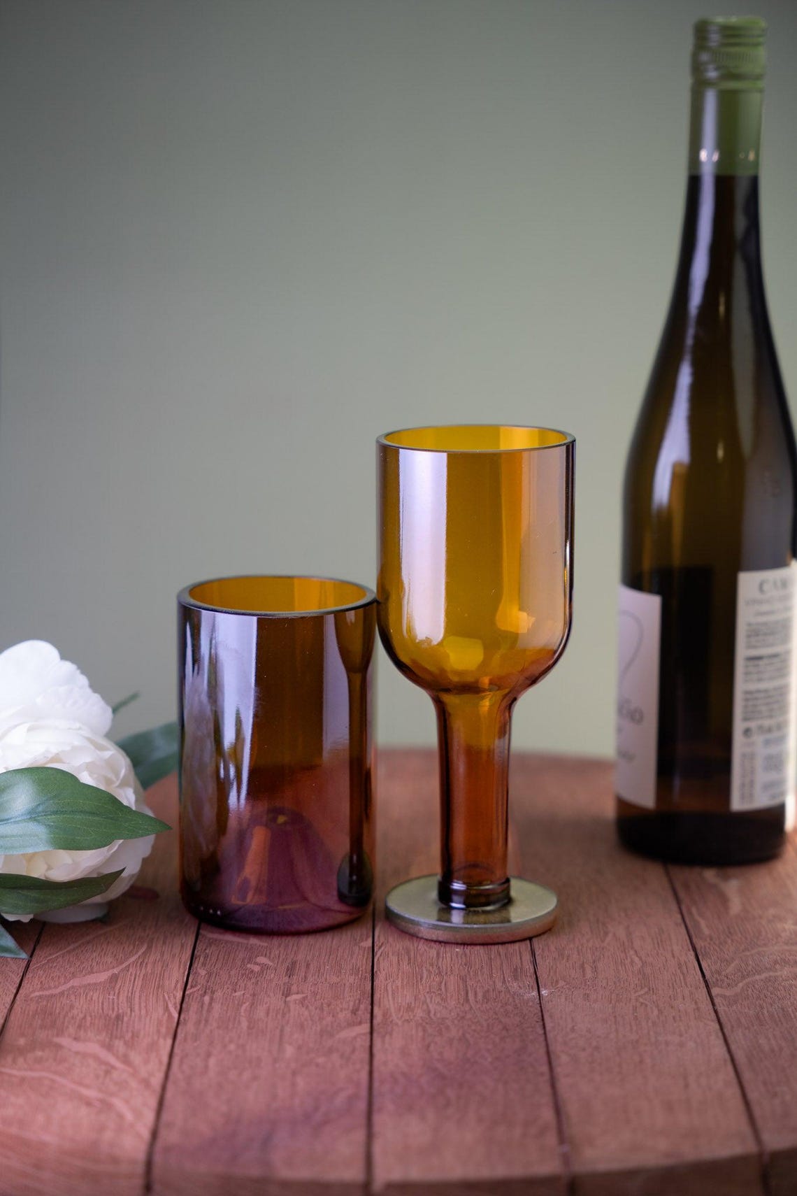 Upcycled Olive Green Wine Bottle: Wine and Whiskey Glass Combo - Etsy