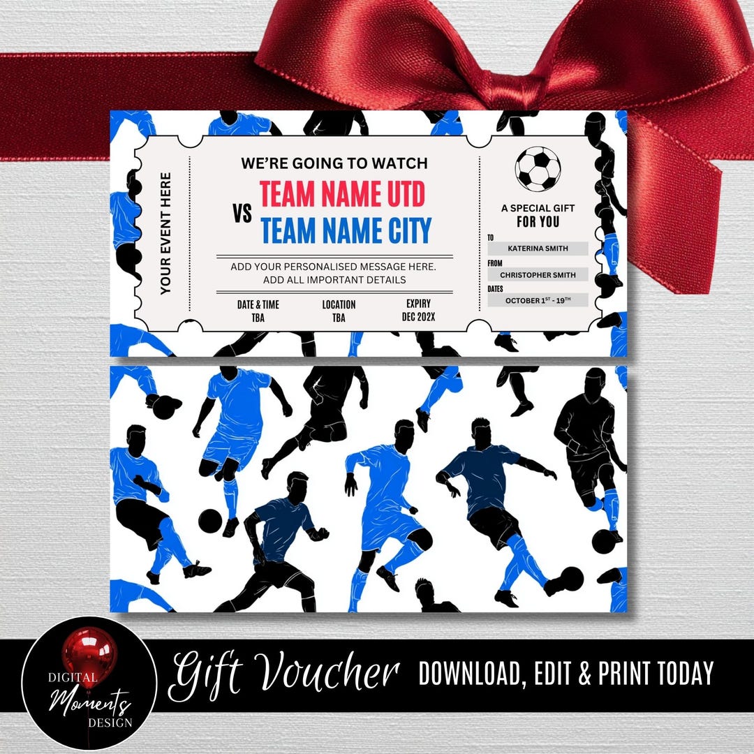 Printable Football Ticket Gift Voucher, Editable Soccer Coupon ...