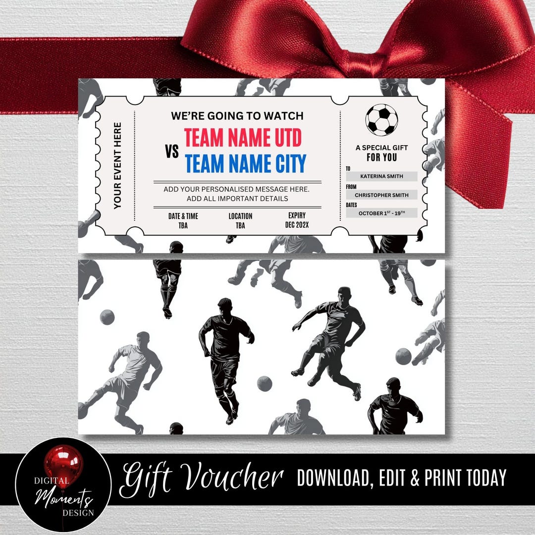 Printable Football Ticket Gift Voucher, Editable Soccer Coupon ...
