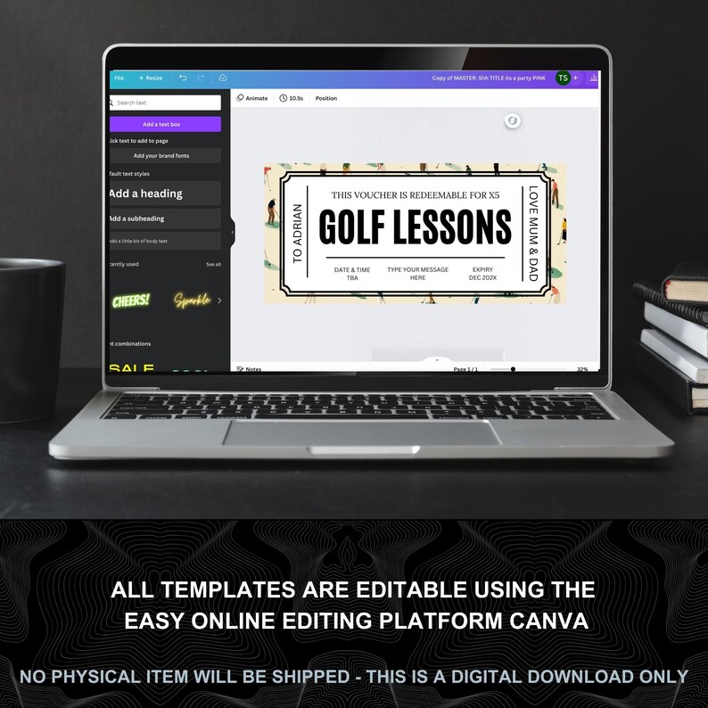 Printable Golf Lessons Voucher Template, Instant Download Coupon ...
