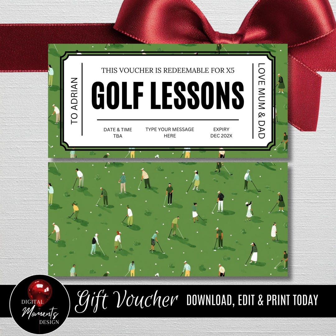 Printable Golf Lessons Voucher Template, Instant Download Coupon ...