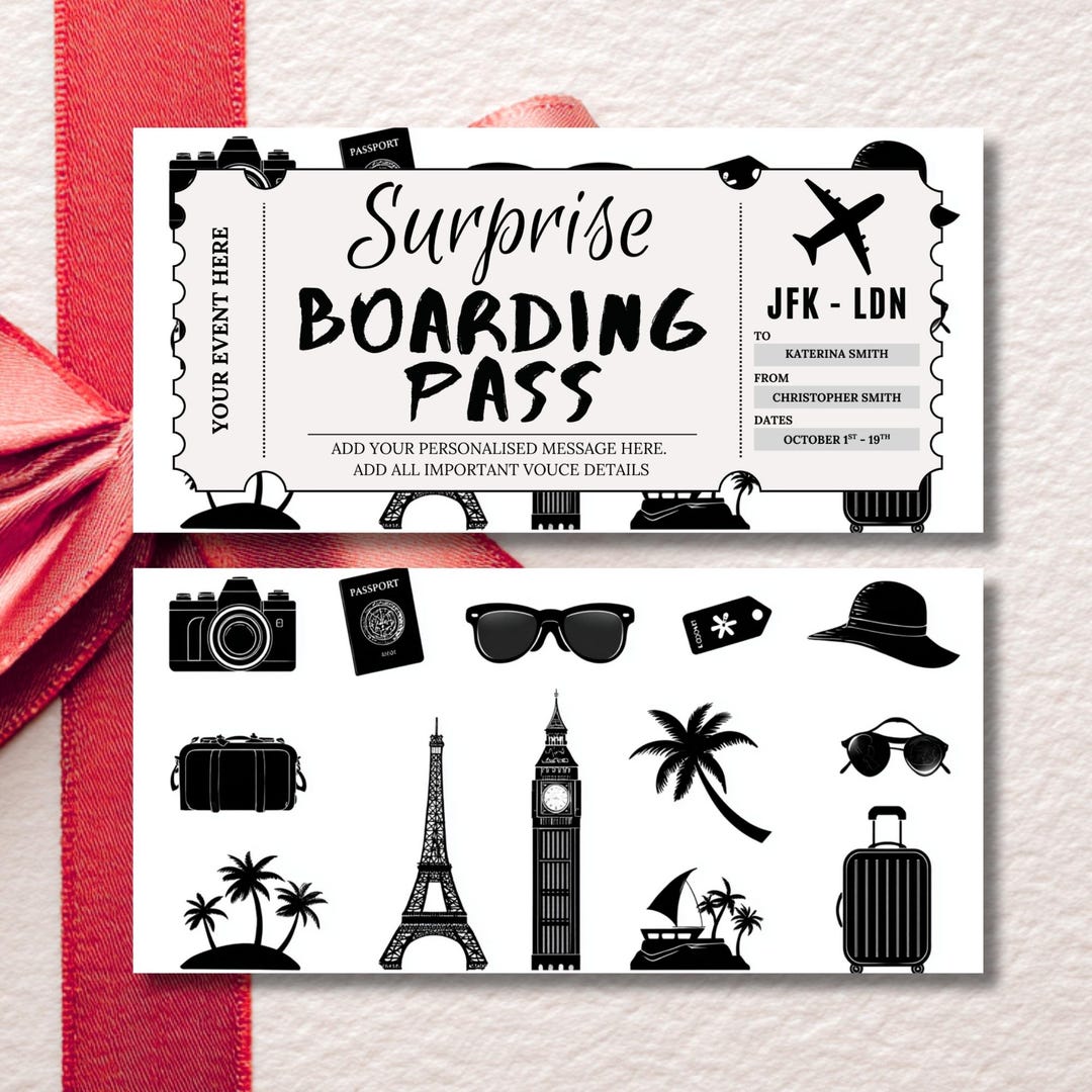 Boarding Pass Ticket, Airline Ticket Printable, Editable Surprise Trip ...