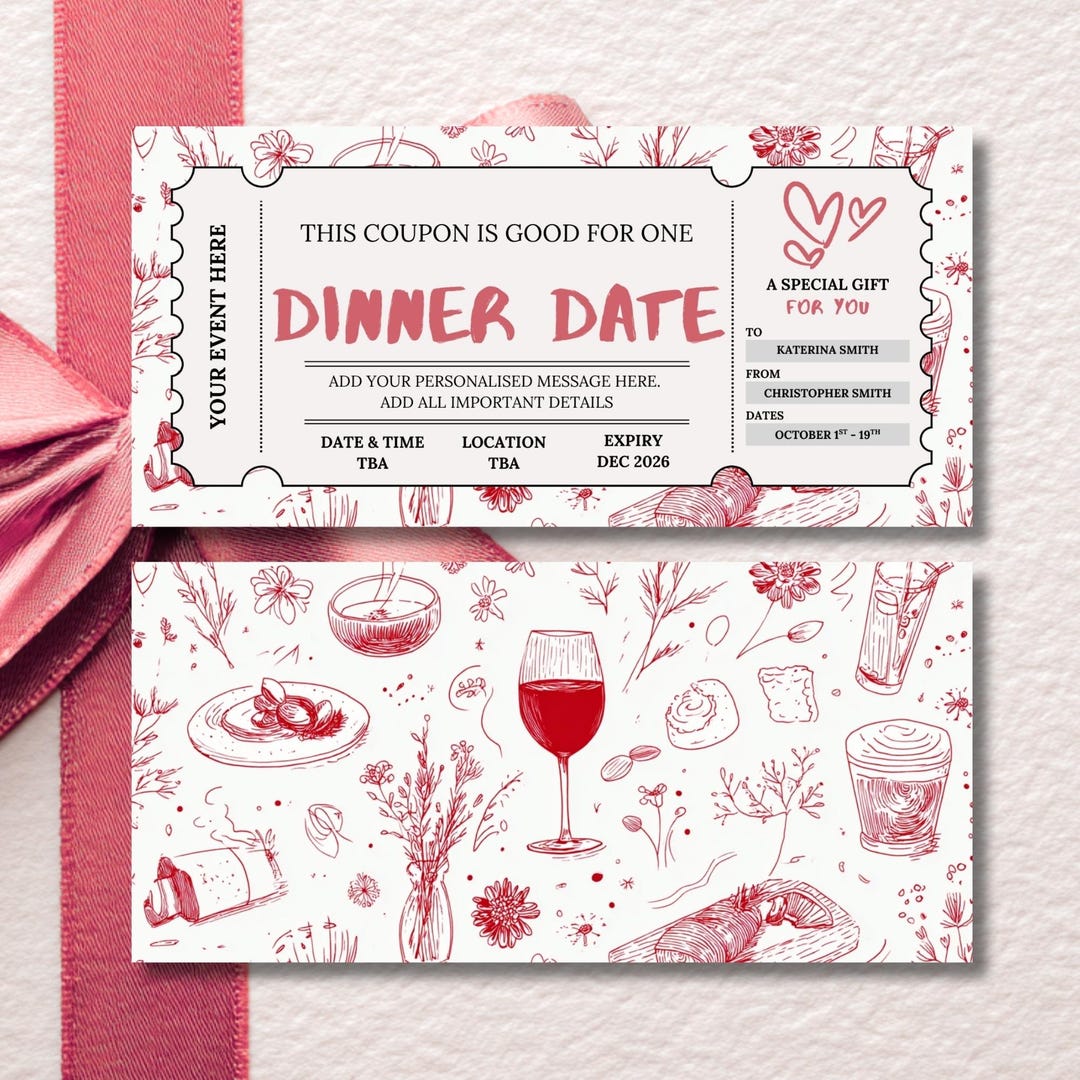Custom Dinner Date Gift Voucher, Editable Date Night Coupon, Printable ...