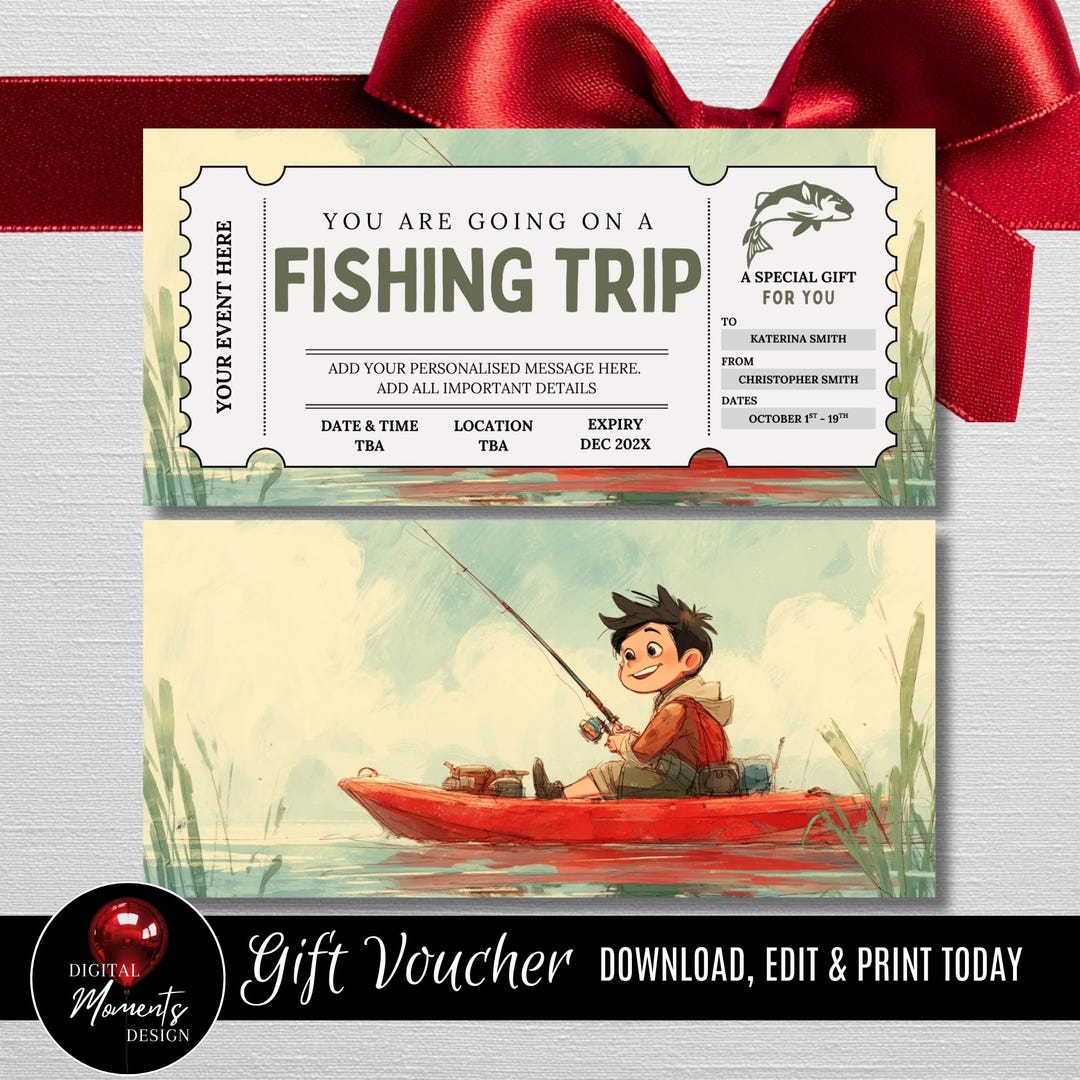Printable Fishing Gift Ticket Template, Instant Download Digital Coupon ...