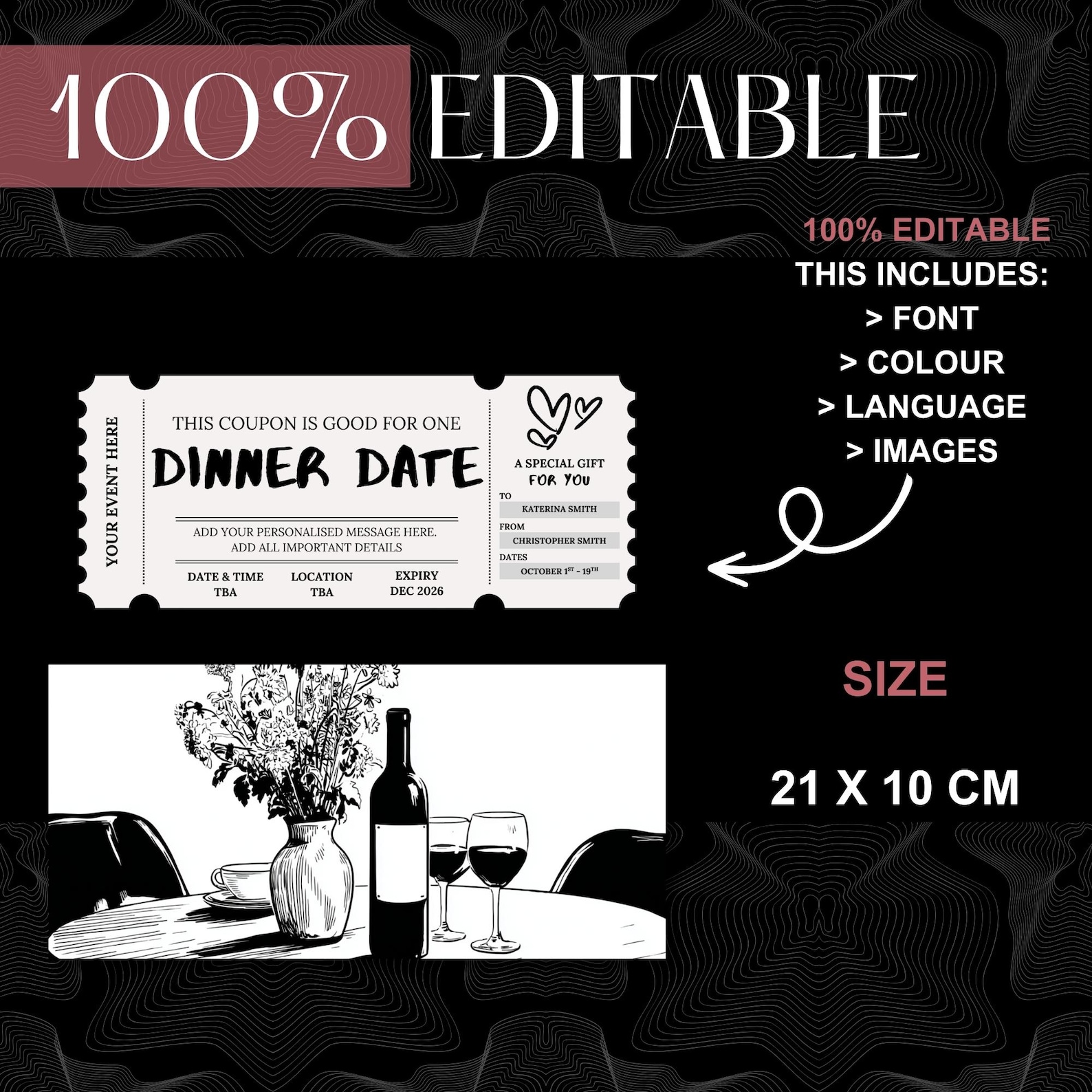 Custom Dinner Date Gift Voucher, Date Night Coupon, Printable Romantic ...