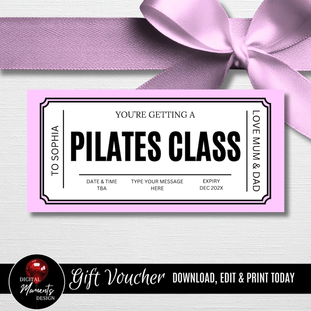 Pilates Class Gift Voucher, Editable Gift Coupon, Fitness Voucher ...
