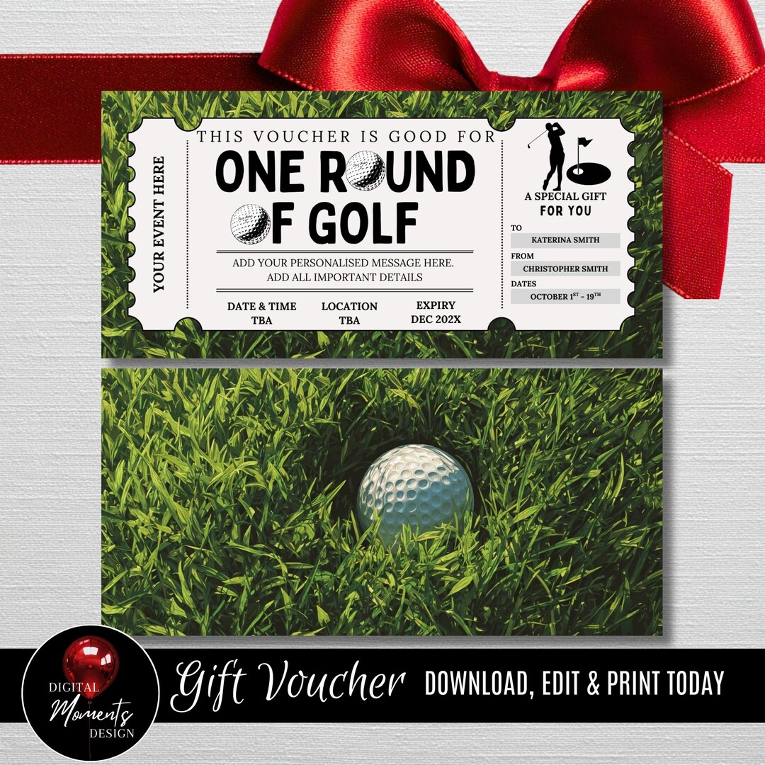 Printable Golf Ticket Template, Instant Download Coupon, Editable One ...