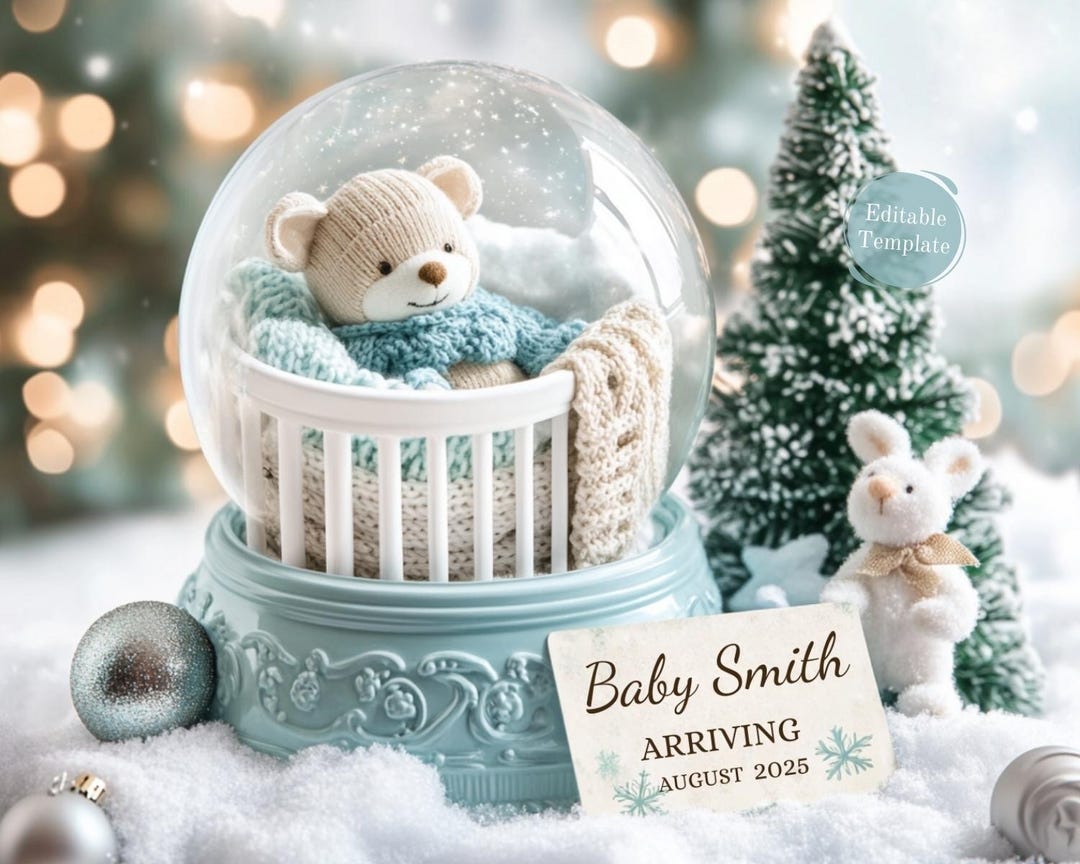 Digital It's a Boy Pregnancy Announcement, Blue Christmas Snow Globe ...