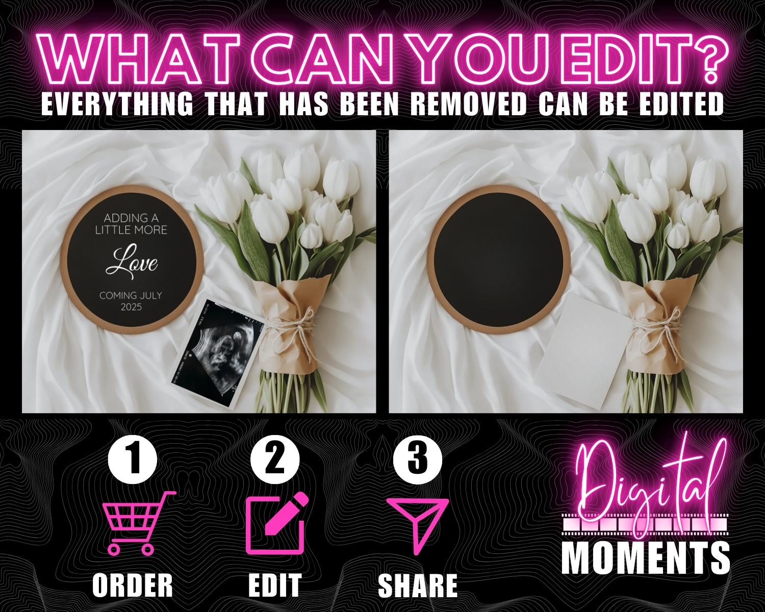 Digital Bouquet of Flowers Pregnancy Announcement, Aesthetic Social ...
