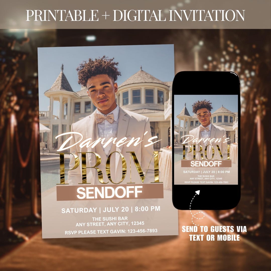 Prom Send off Invitation, Tan Printable Boys Flyer Template, King Prom ...
