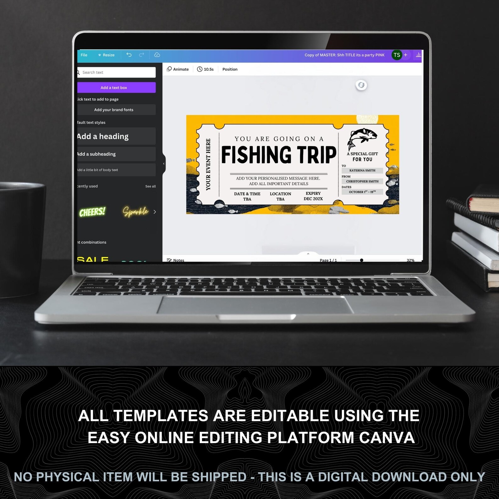 Printable Fishing Gift Ticket Template, Instant Download Coupon ...
